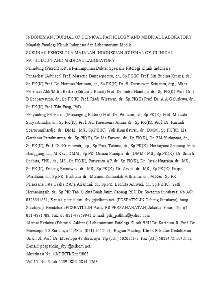 INDONESIAN JOURNAL OF CLINICAL PATHOLOGY AND MEDICAL LABORATORY Majalah ...