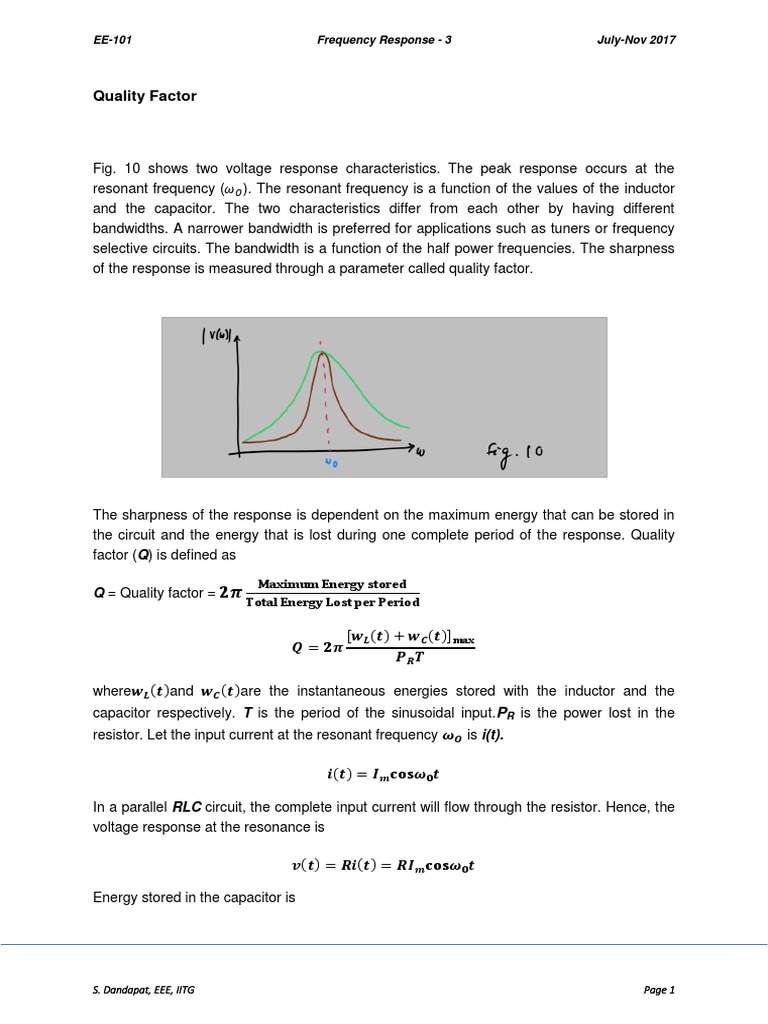 Quality Factor Ee 101 Frequency Response 3 July Nov 2017 Pdf