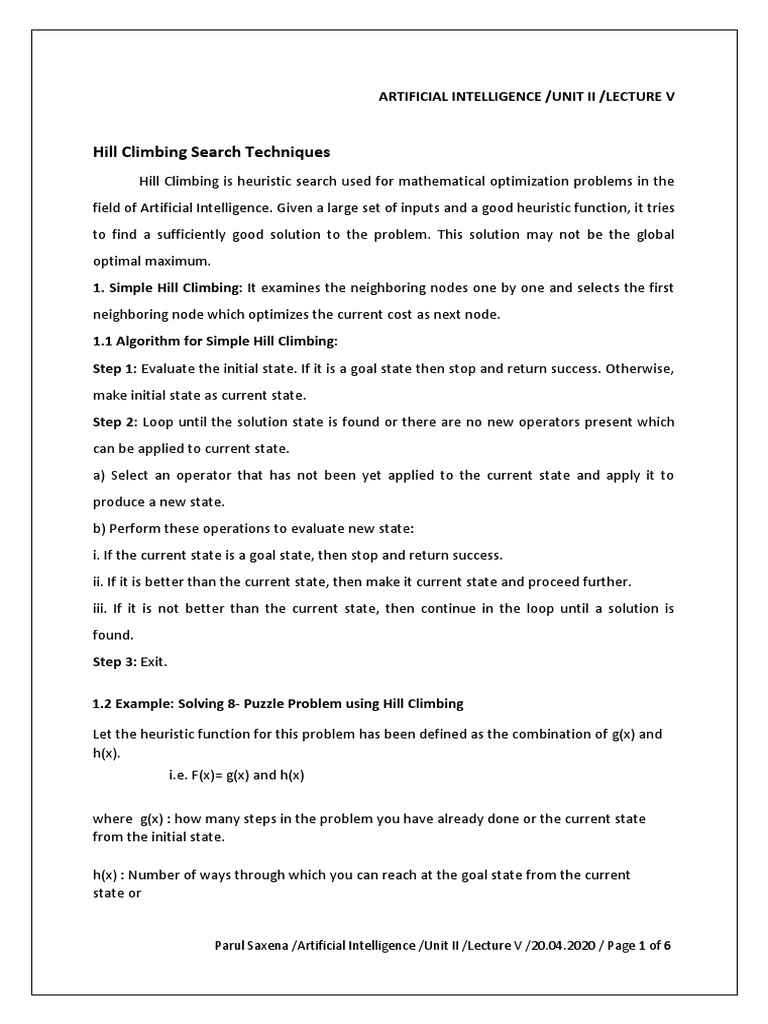Hill Climbing Search-1 | PDF | Mathematical Optimization | Computer ...