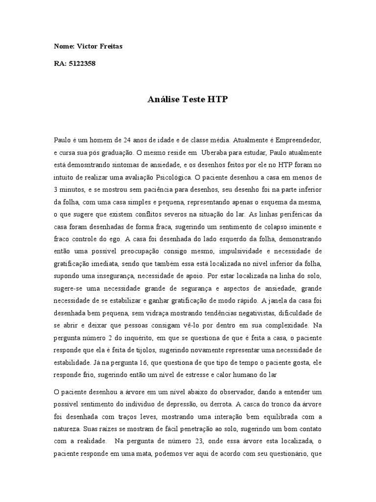Modelo de Relatório de HTP - 01 | PDF | Ansiedade | Árvores