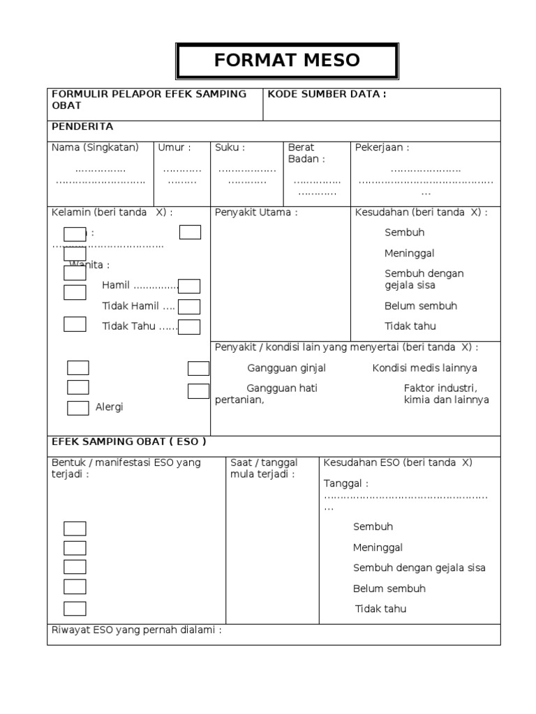 Formulir Pelaporan Efek Samping Obat | PDF