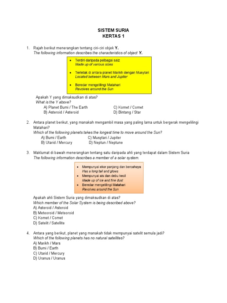 Latihan Sistem Suria Tahun 3 | PDF