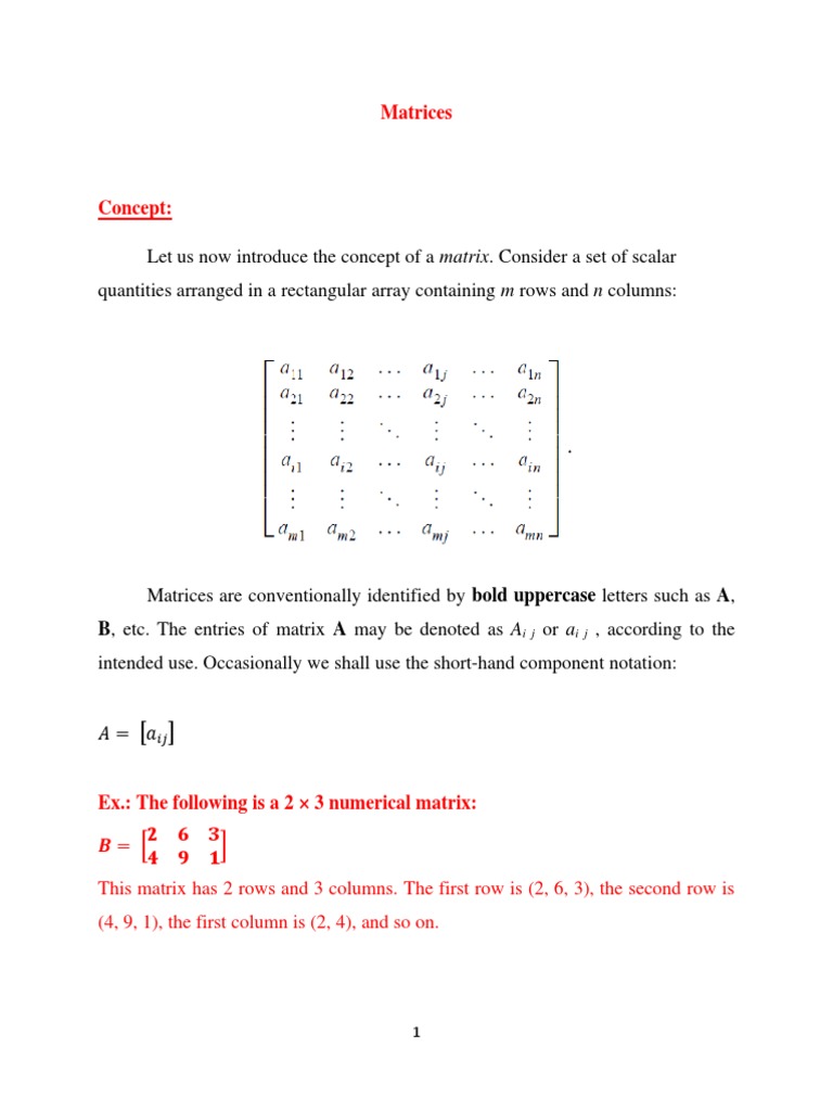 Matrices: B, Etc. The Entries of Matrix A May Be Denoted As A | PDF ...