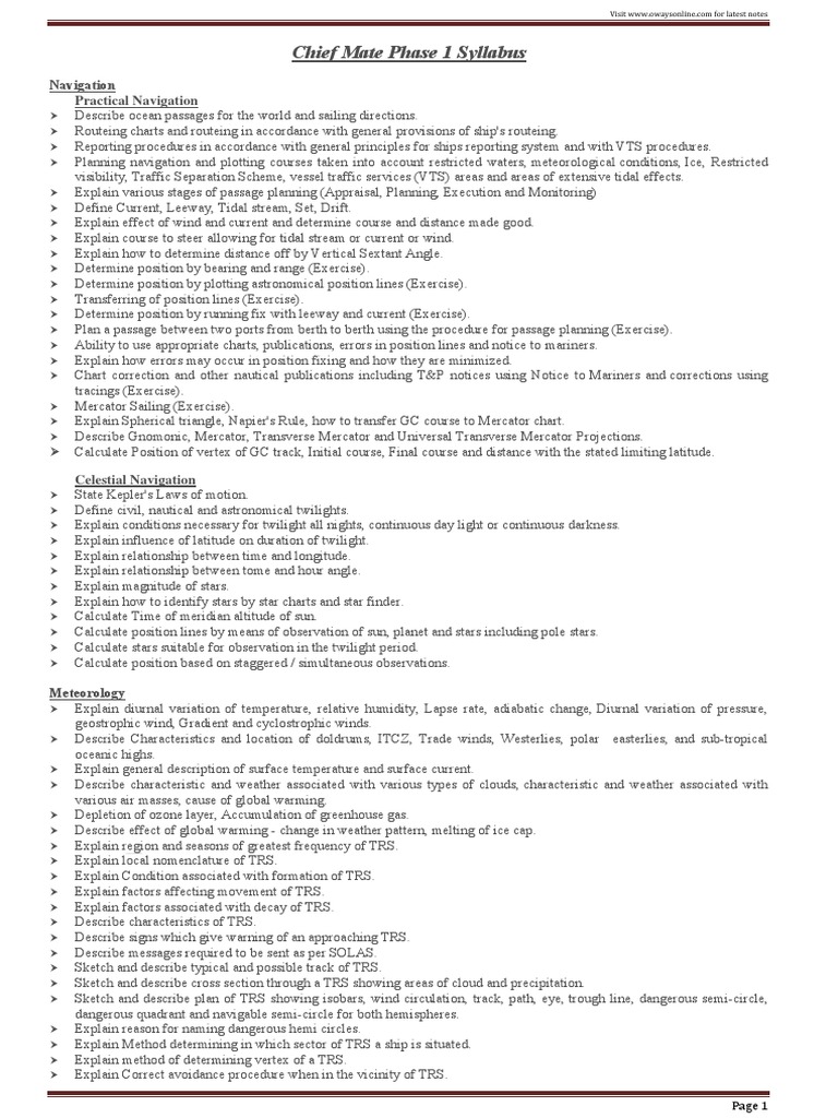 Chief Mate Phase 1 Exams Syllabus PDF | PDF | Welding | Construction