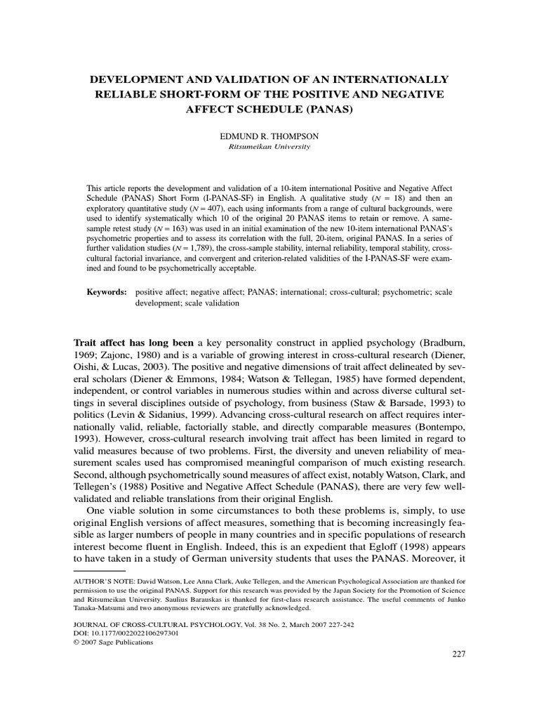 Development and Validation of An Internationally Reliable Short-Form of ...