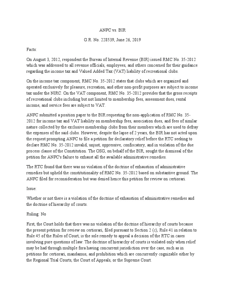 ANPC Vs BIR | PDF | Appeal | Taxes