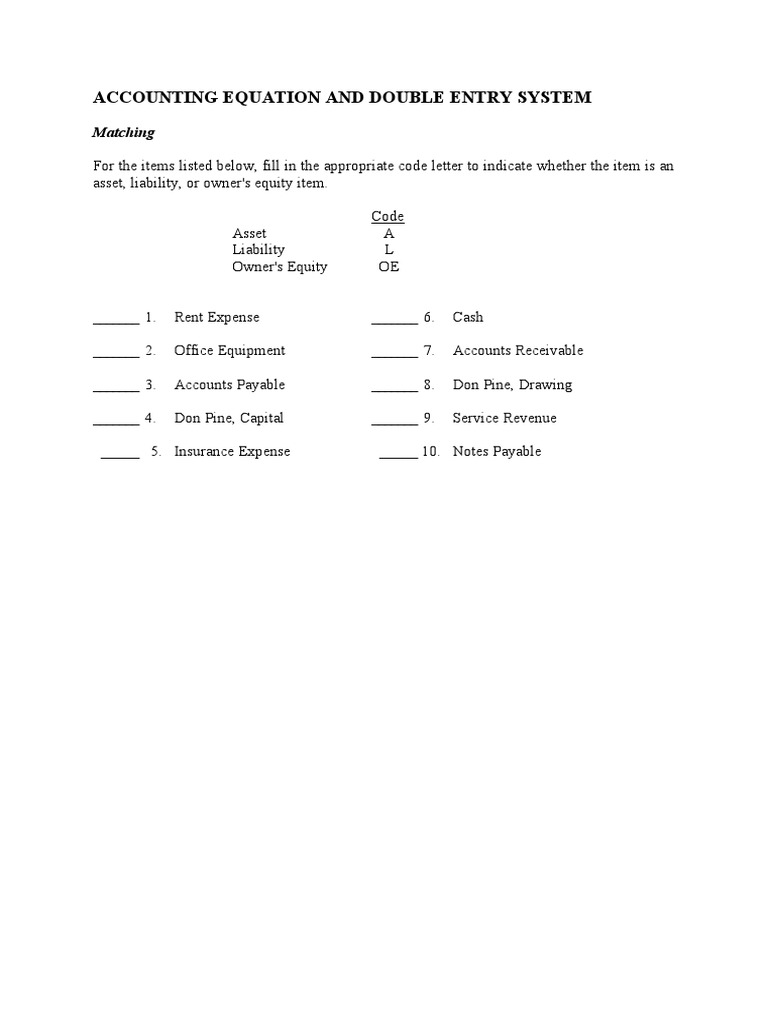 Exercises For Accounting Equation | Download Free PDF | Debits And ...