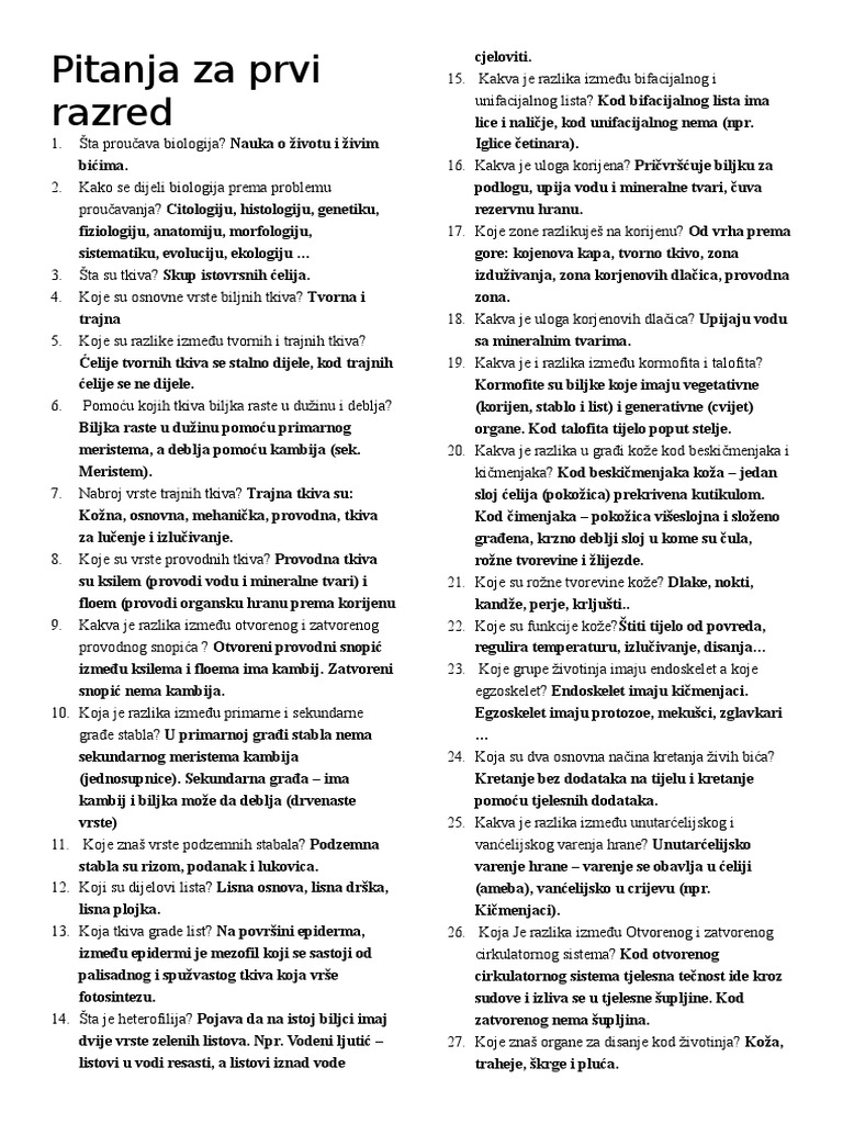 Pitanja Za Prvi Razred | PDF