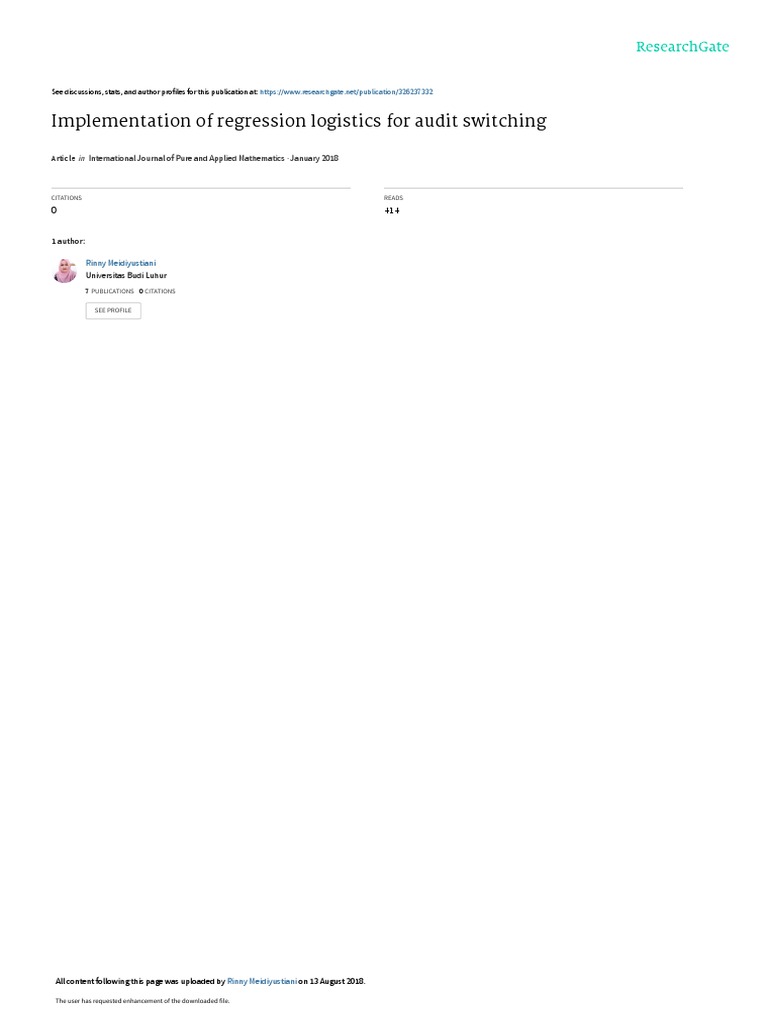 Implementation of Regression Logistics For Audit Switching | PDF | Financial Audit | Coefficient ...