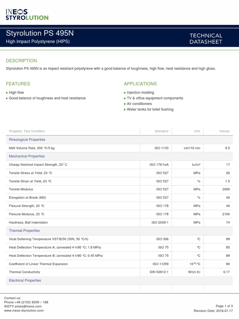 Styrolution PS 495N: High Impact Polystyrene (HIPS) | PDF | Polystyrene ...