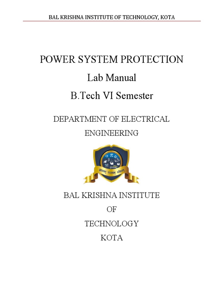 Power System Protection Lab Manual B.Tech VI Semester: Department of ...