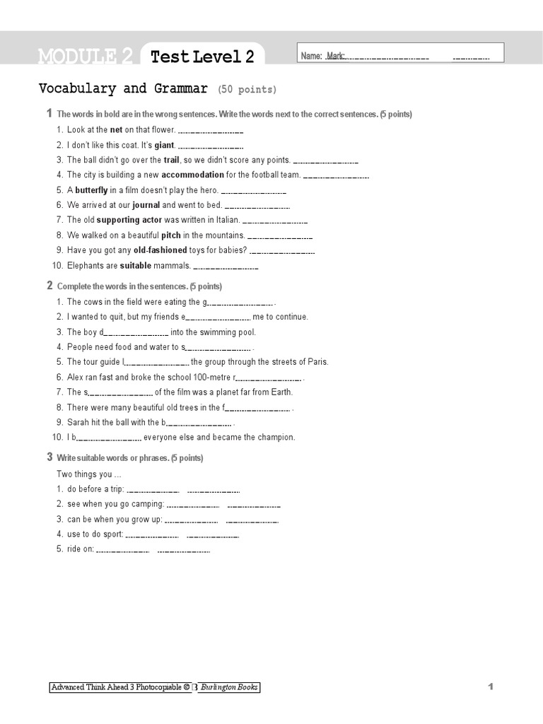 Test Level 2: Vocabulary and Grammar | PDF