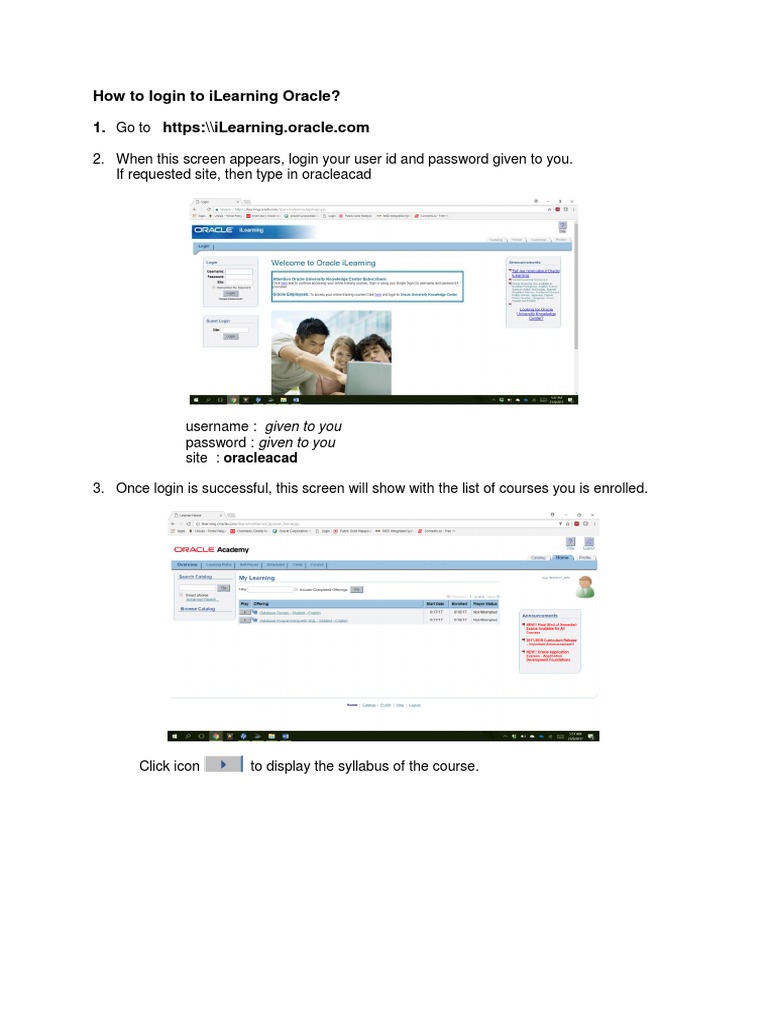 iLearning Oracle Login Guide | PDF