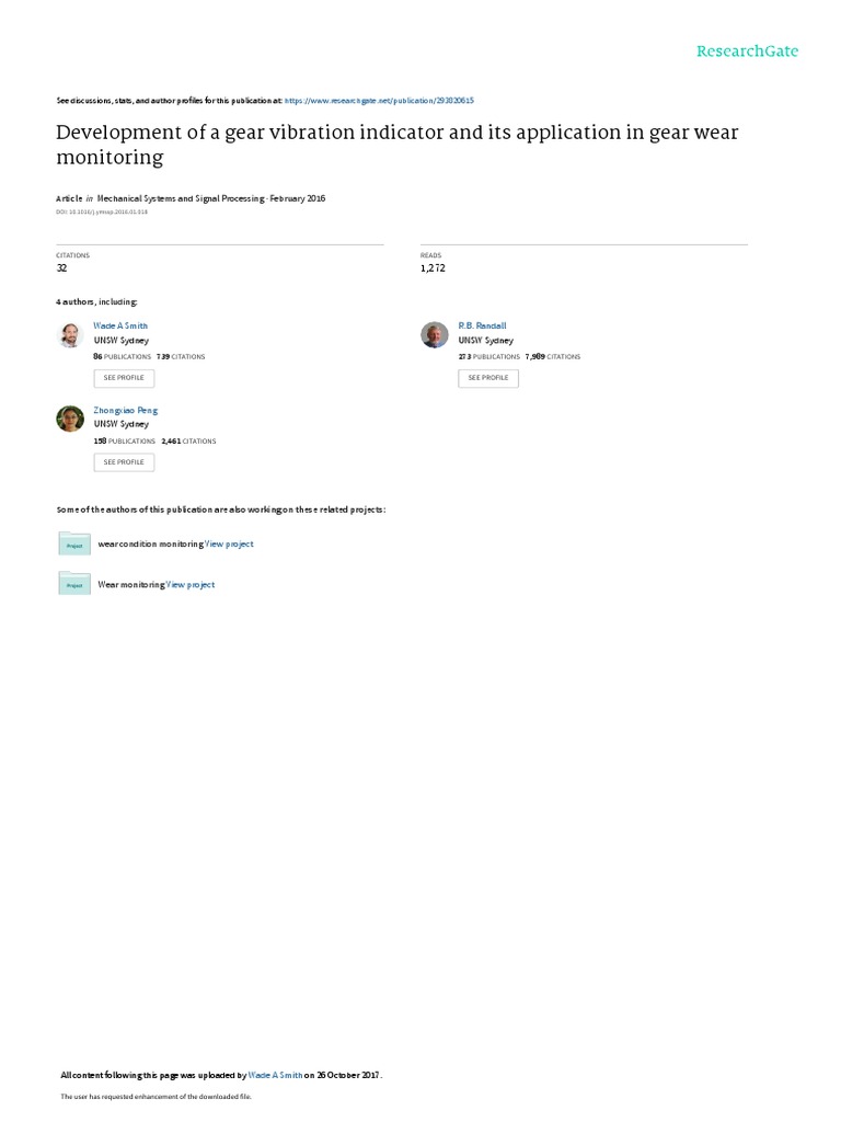 Development of A Gear Vibration Indicator and Its | PDF | Gear | Wear