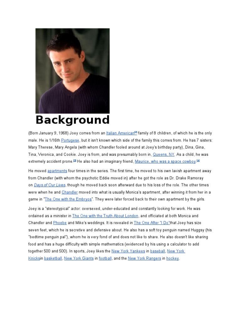 Joey Tribbiani: Character Overview | PDF | Friends