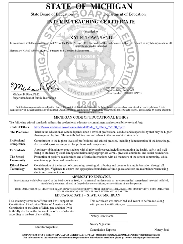 Interim Teaching Certificate | PDF | Notary Public | Social Institutions