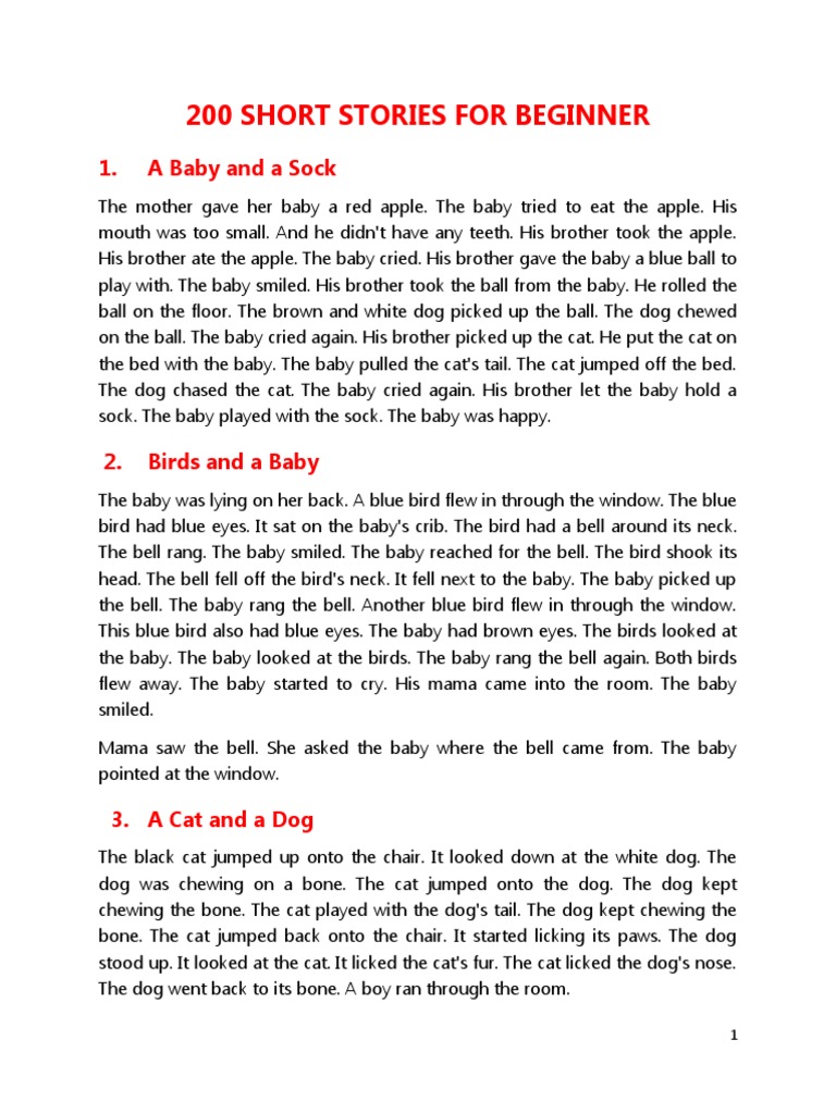 200 Short Stories For Beginner: 1. A Baby and A Sock | PDF | Nature | Foods