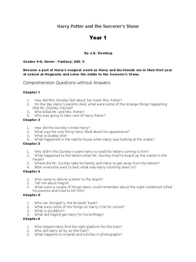 Year 1: Harry Potter and The Sorcerer's Stone | PDF | Harry Potter ...