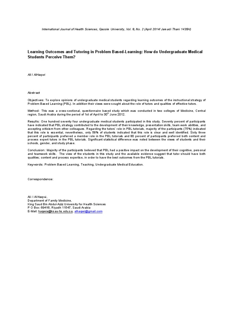 PBL Understanding Medical Students' Perceptions of Problem-Based ...