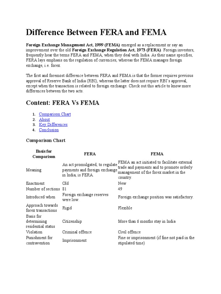 Difference Between FERA and FEMA | PDF | International Business | International Trade