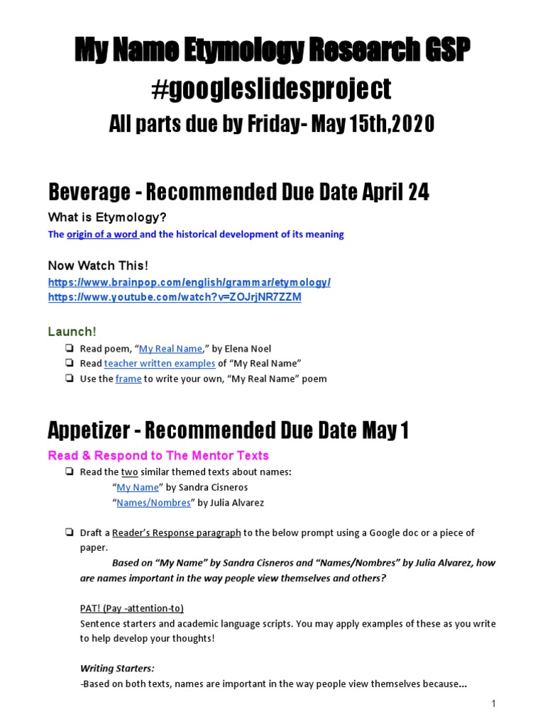 Name Etymology Project Directions Due May 15th | PDF | Linguistics ...