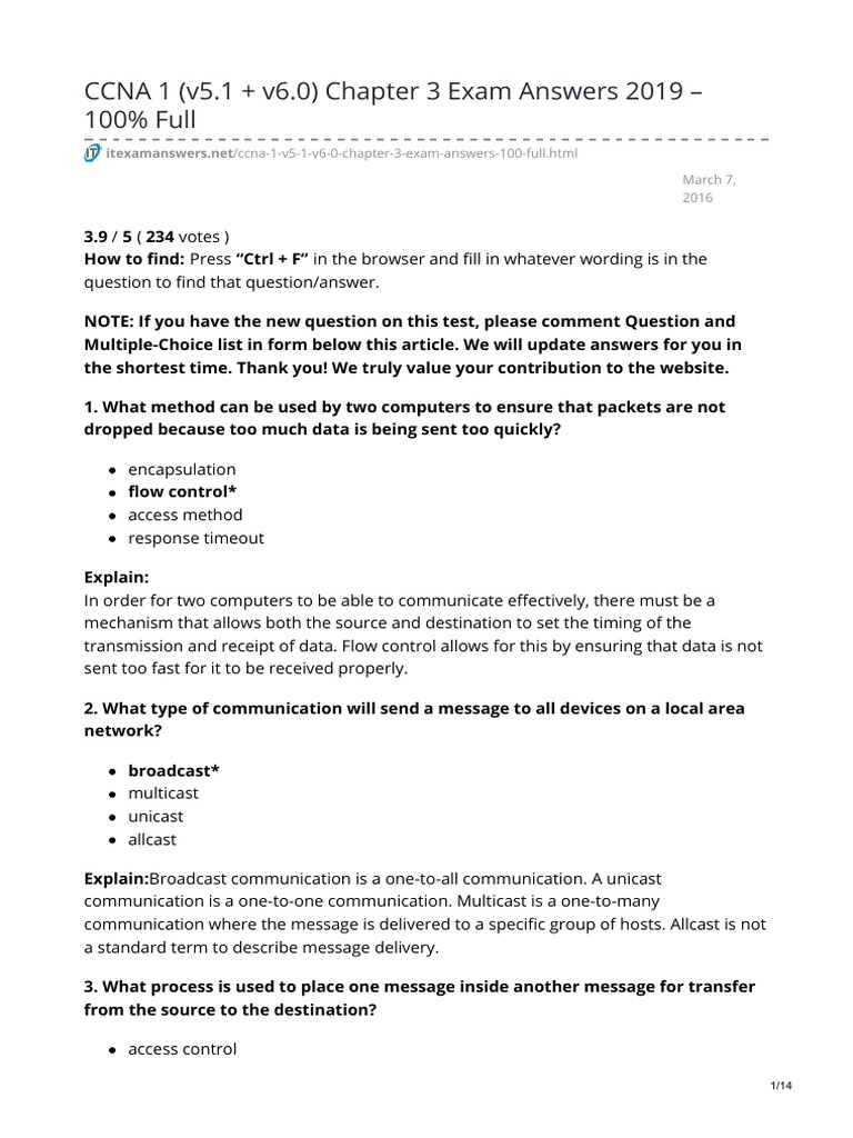 CCNA 1 Chapter 3 Exam Answers 2019 | PDF | Internet Protocol Suite ...