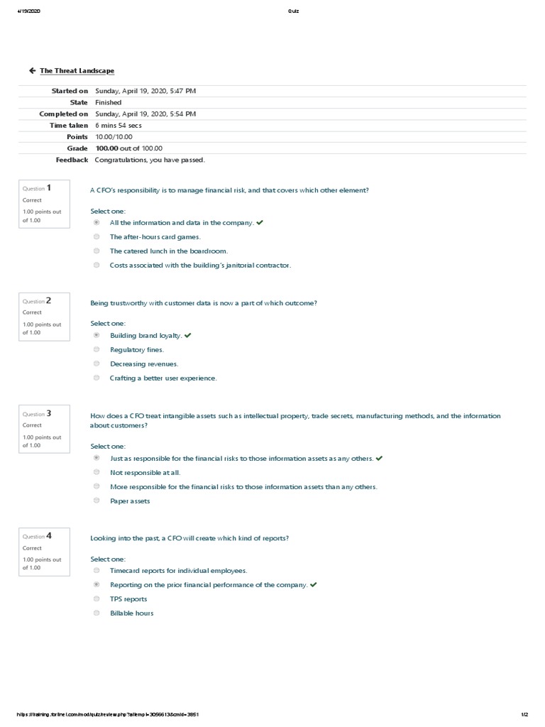 Quiz 1 | PDF | Chief Financial Officer | Economies