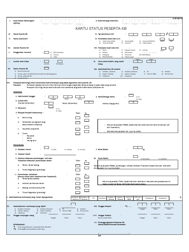 Kartu Status Peserta KB K/IV/KB/15 | PDF