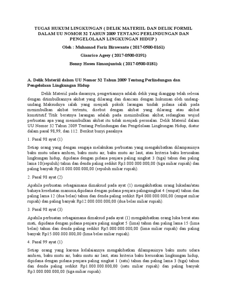 Delik Formil Dan Delik Materiil Hukum Lingkungan | PDF