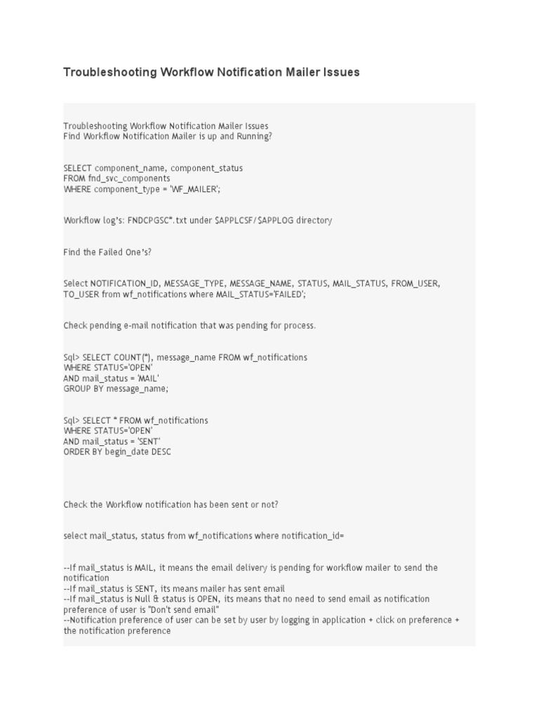 Troubleshoot Oracle Workflow Notification To Email Pdf Areas Of Computer Science Computer