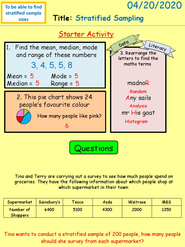 Stratified Sampling Lesson | PDF | Supermarket | Stratified Sampling