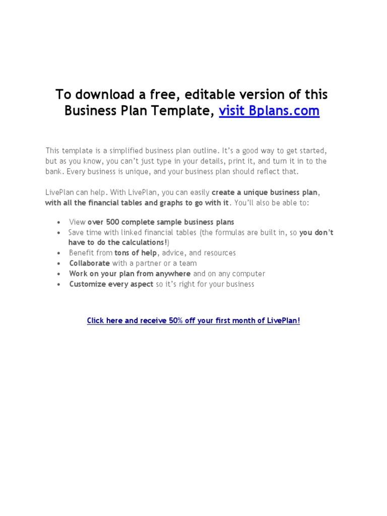 To Download A Free, Editable Version of This Business Plan Template ...