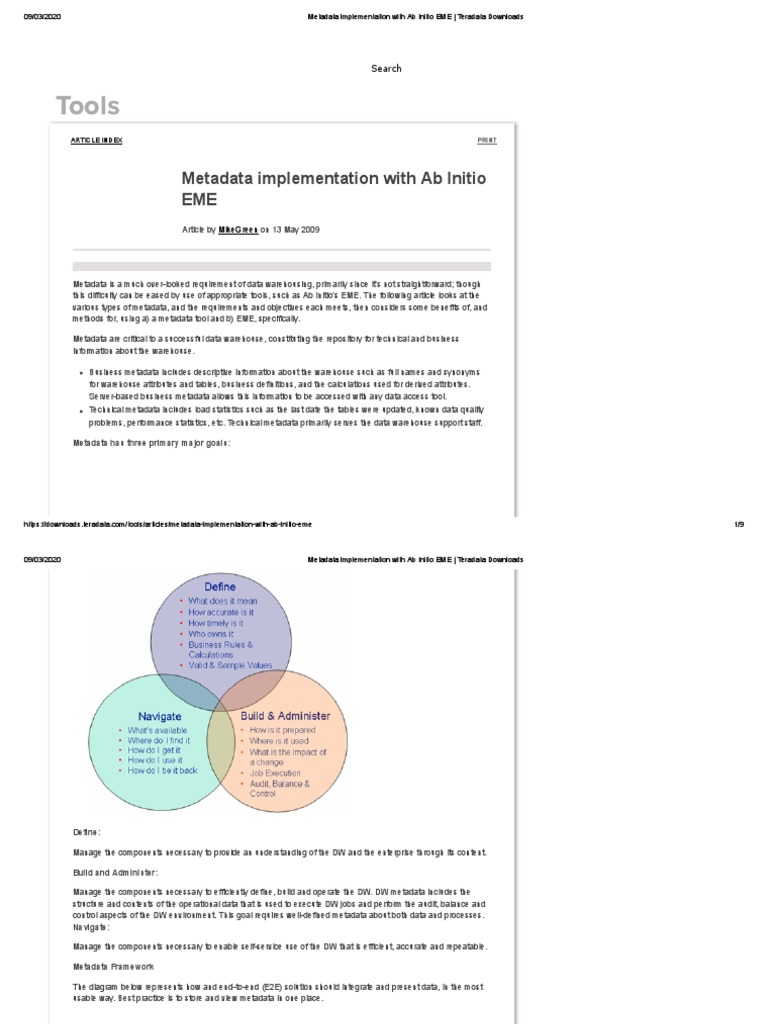 Metadata Implementation With Ab Initio EME - Teradata Downloads | PDF | Metadata | Databases