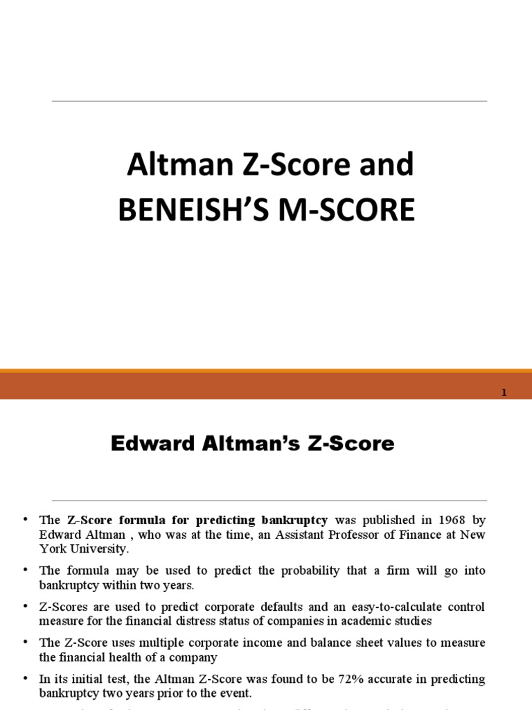 Altman Z-Score and Beneish M-Score Explained | PDF | Corporations ...