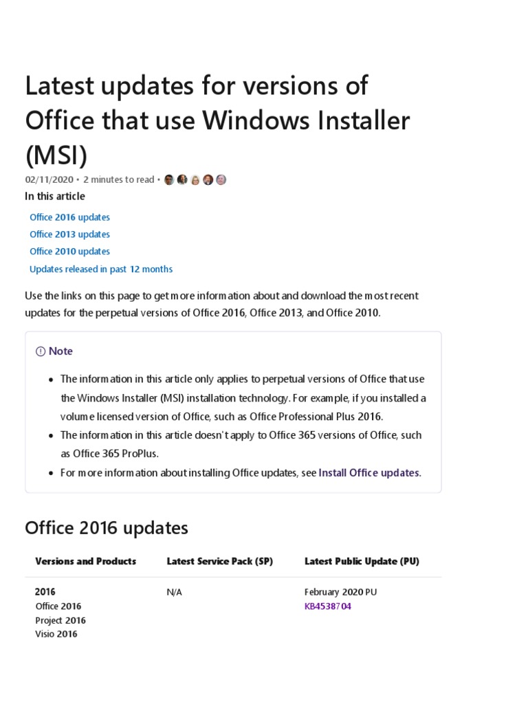 Latest Updates For Versions of Office That Use Windows Installer (MSI ...