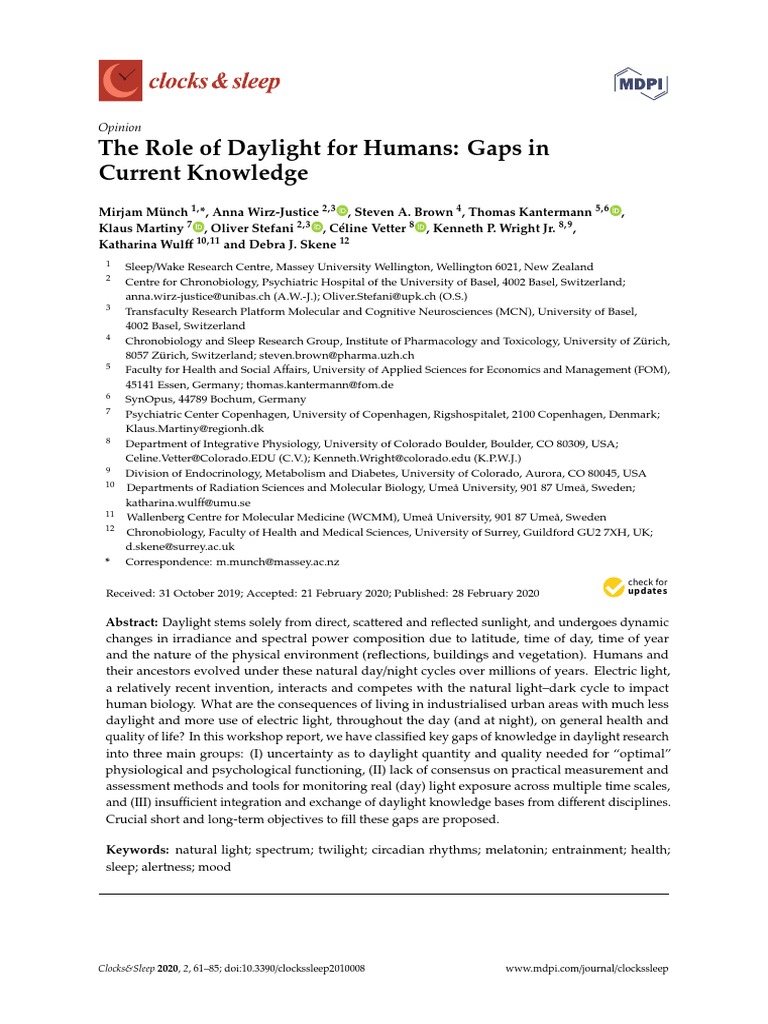 The Role of Daylight For Humans: Gaps in Current Knowledge | PDF ...