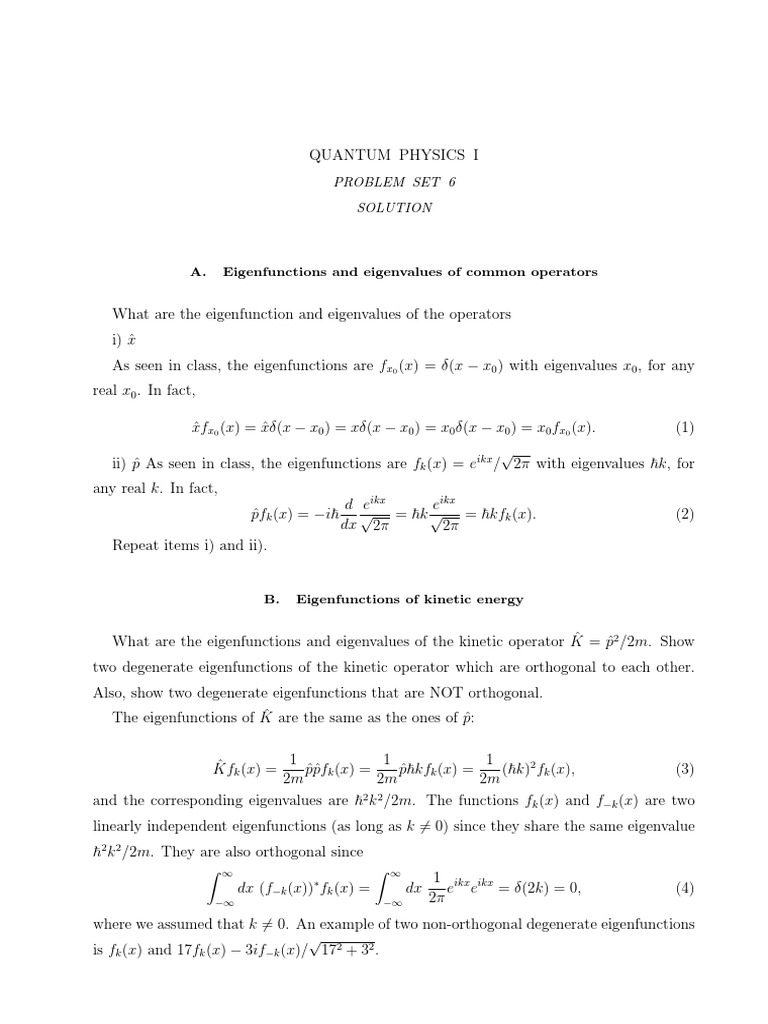 Problem Set 6 Solution Pdf Mathematical Physics Theoretical Physics