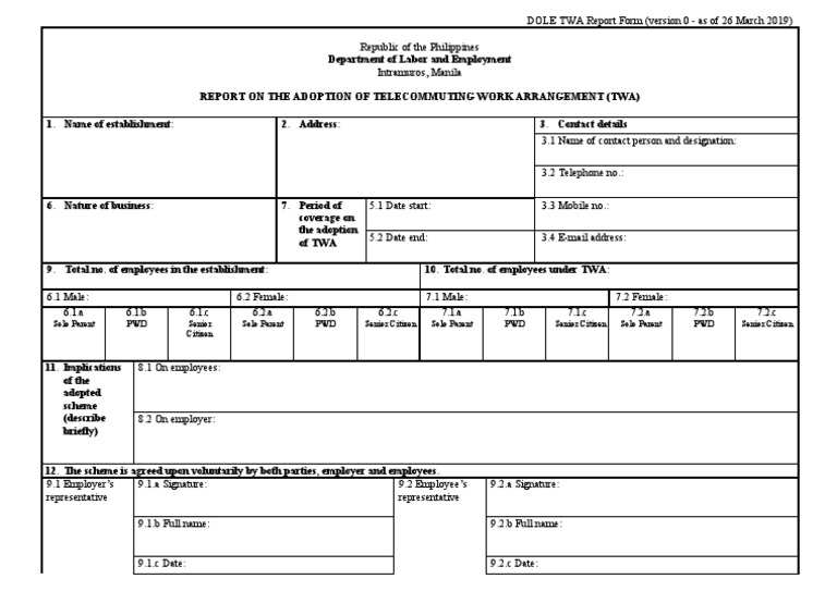 DOLE Telecommuting Report Form | PDF | Labor | Government