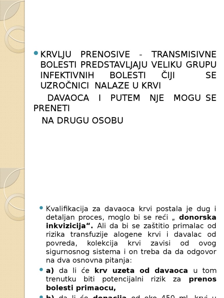 Krvlju Prenosive Bolesti Hematogene Transmisivne Bolesti 2020. | PDF