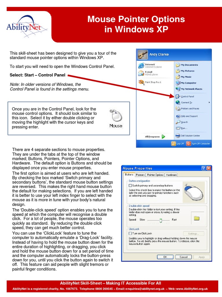 Mouse Pointer Options in Windows XP: Select: Start - Control Panel ...