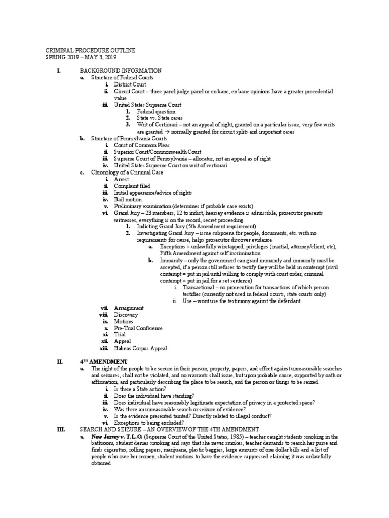 Criminal Procedure Full Outline | PDF | Search And Seizure | Fourth ...