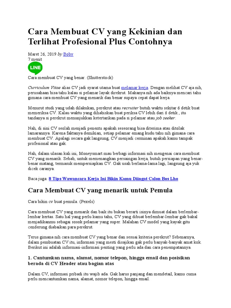 Cara Membuat CV Yang Kekinian Dan Terlihat Profesional Plus Contohnya | PDF