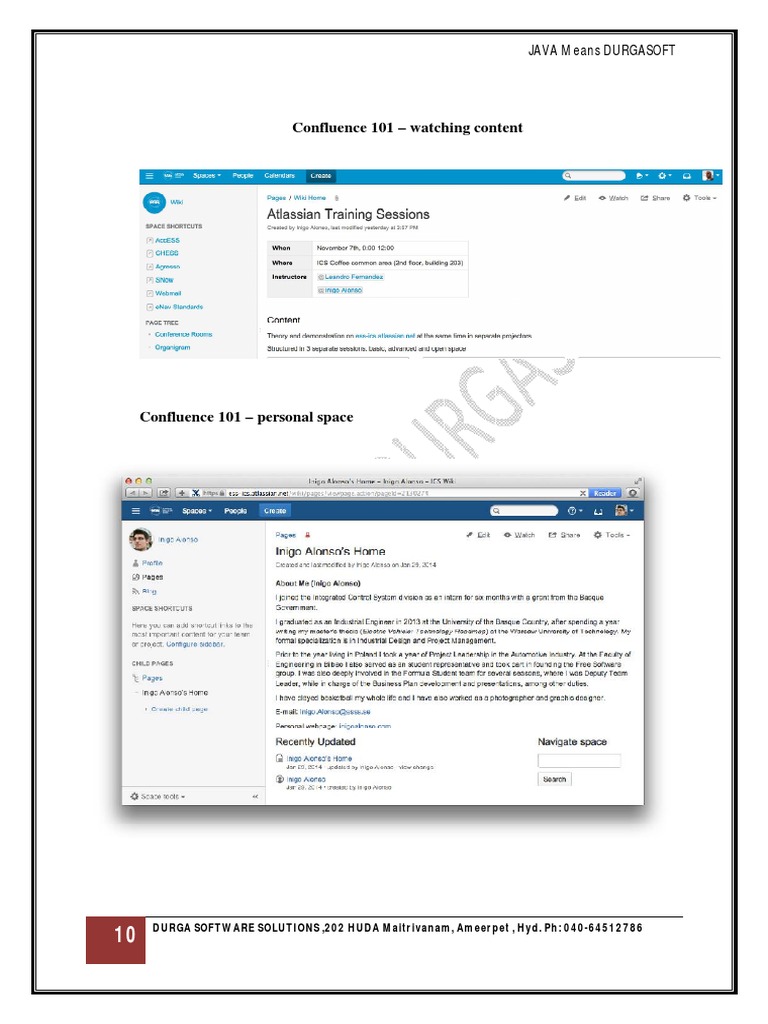 Confluence 101 - Watching Content: Java Means Durgasoft | PDF