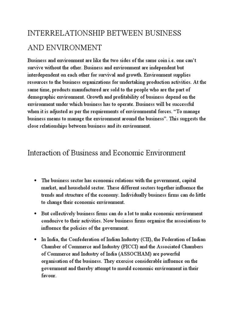 Interrelationship Between Business and Environment | PDF | Natural ...