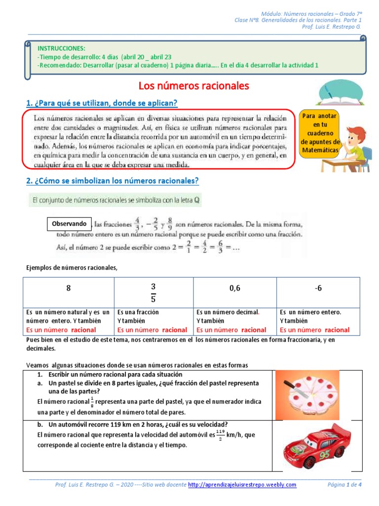 Clase 8-G7-Racionales - Parte 1 | PDF | Fracción (Matemáticas) | Número ...