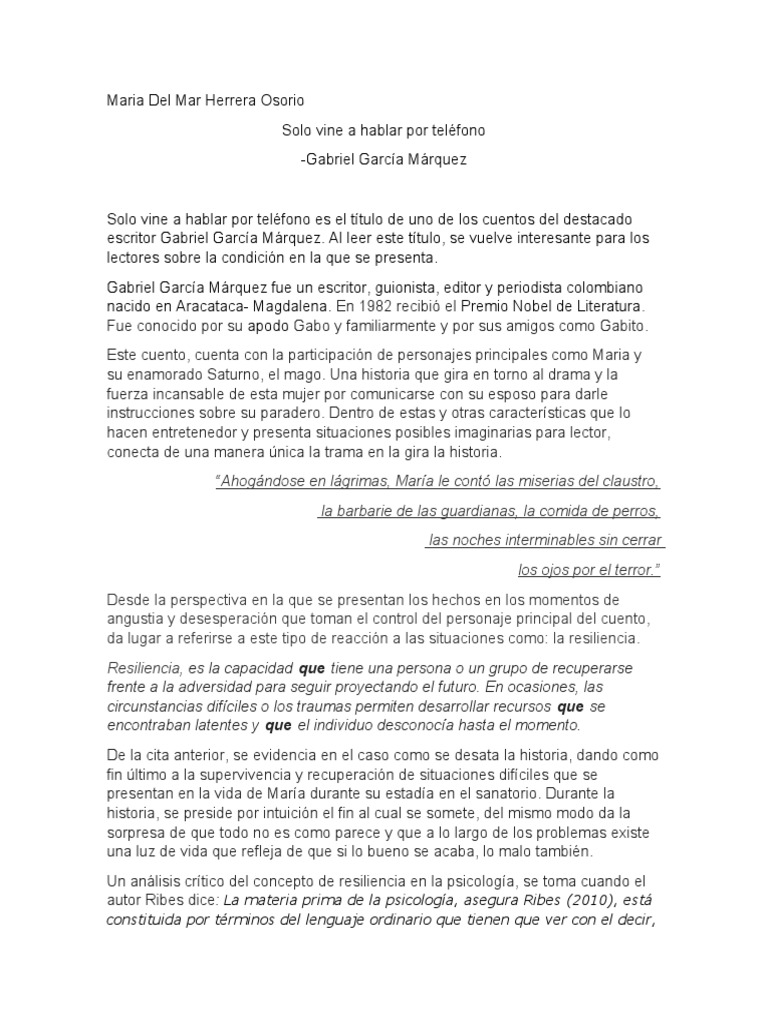 Solo Vine A Hablar Por Telefono | PDF | Gabriel García Márquez ...