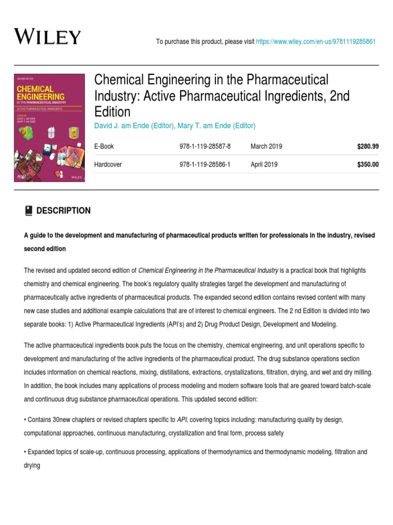 Wiley - Chemical Engineering in The Pharmaceutical Industry - Active ...