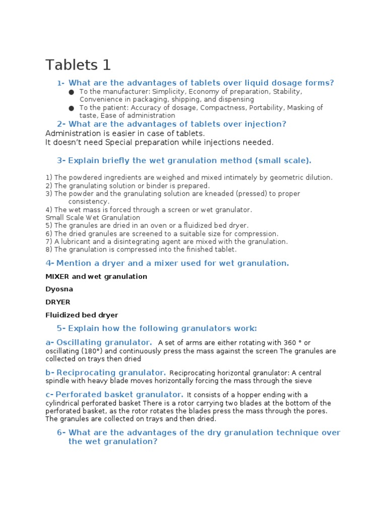 Advantages and Methods of Tablet Production | PDF | Tablet (Pharmacy ...