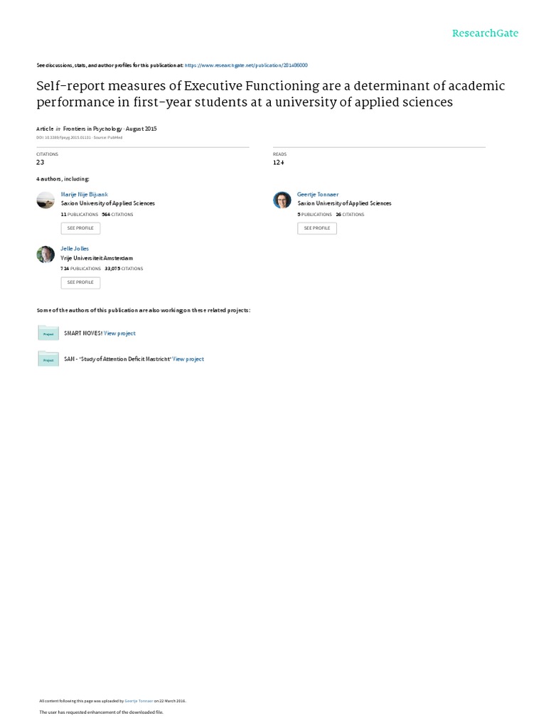 Self-Report Measures of Executive Functioning Are | PDF | Survey ...