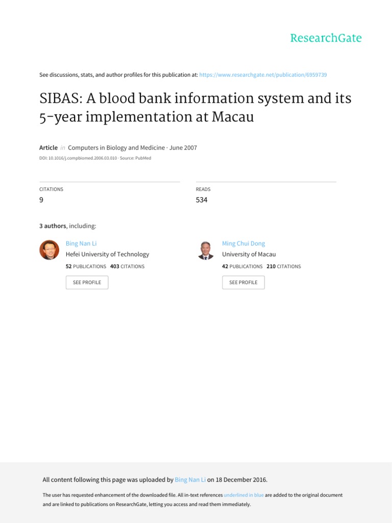 SIBAS A Blood Bank Information System An PDF | PDF | Blood Donation ...